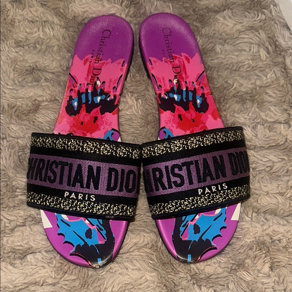Dior | Shoes | Christian Dior Pink And Black Slides | Poshmark